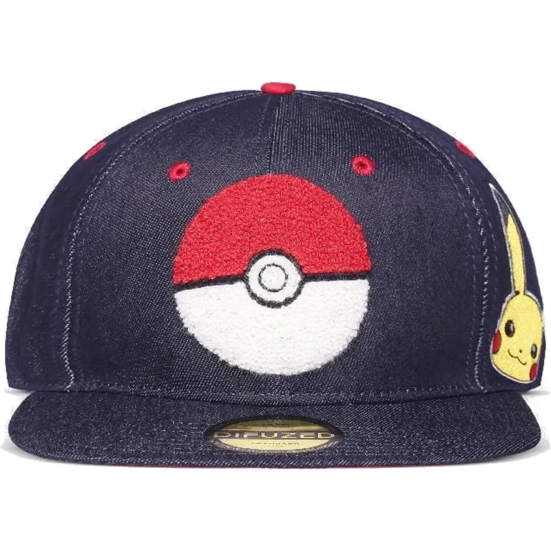 Difuzed Flat Brim Poké Ball Pikachu Pokémon Blue Denim Snapback Cap ...